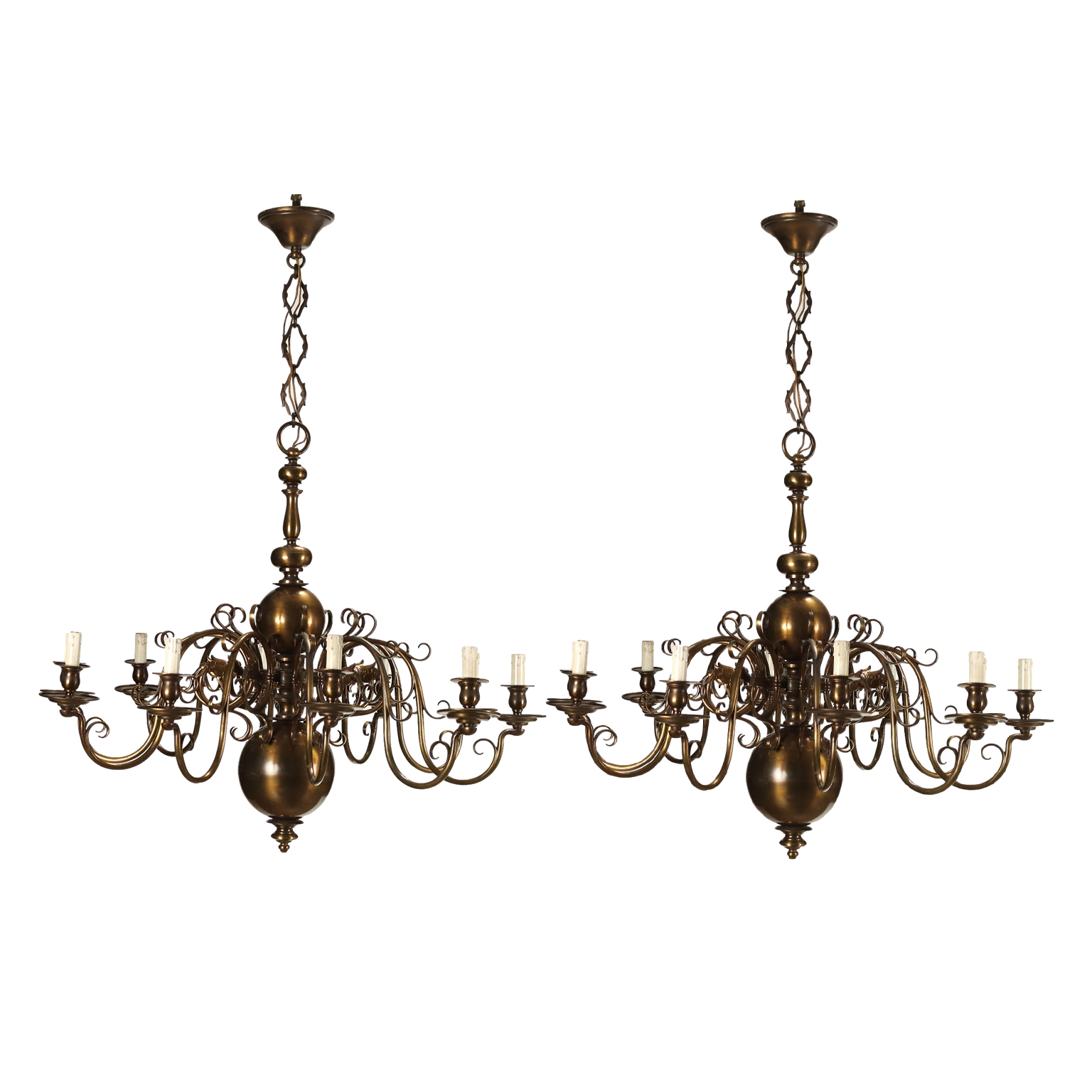 Lampadari Antichi Barocco Olandesi '900 Bronzo Dieci luci Teste drago Volute